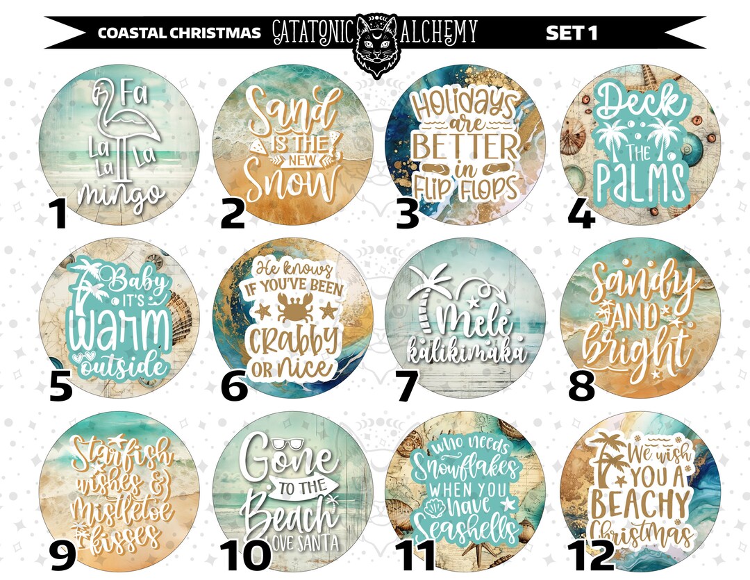 Christmas Freshie Cardstock Rounds, Coastal Xmas Theme Cardstock Circle ...