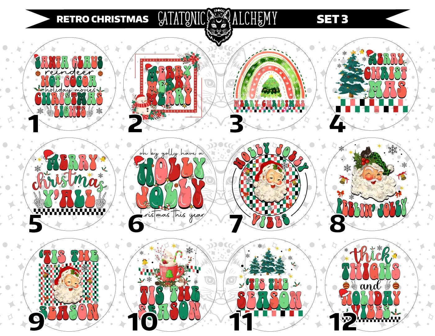 Retro Christmas Cardstock Rounds Christmas Theme Cardstock - Etsy
