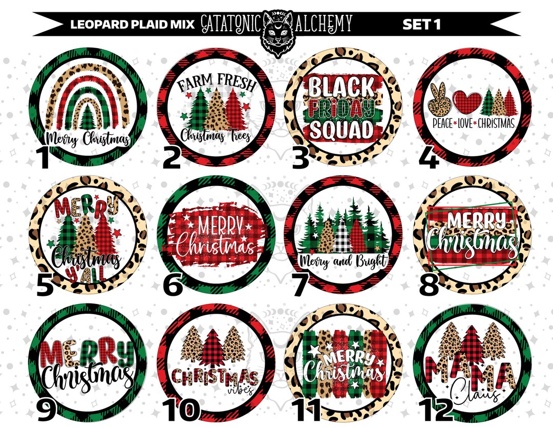 Leopard Plaid Mix Christmas Cardstock Rounds, Christmas Theme Cardstock ...