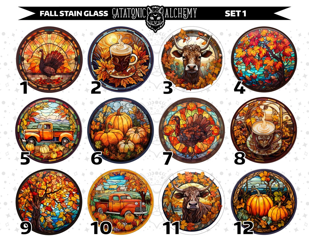 Fall Freshie Cardstock Rounds, Stained Glass Cardstock Rounds, Leaves ...