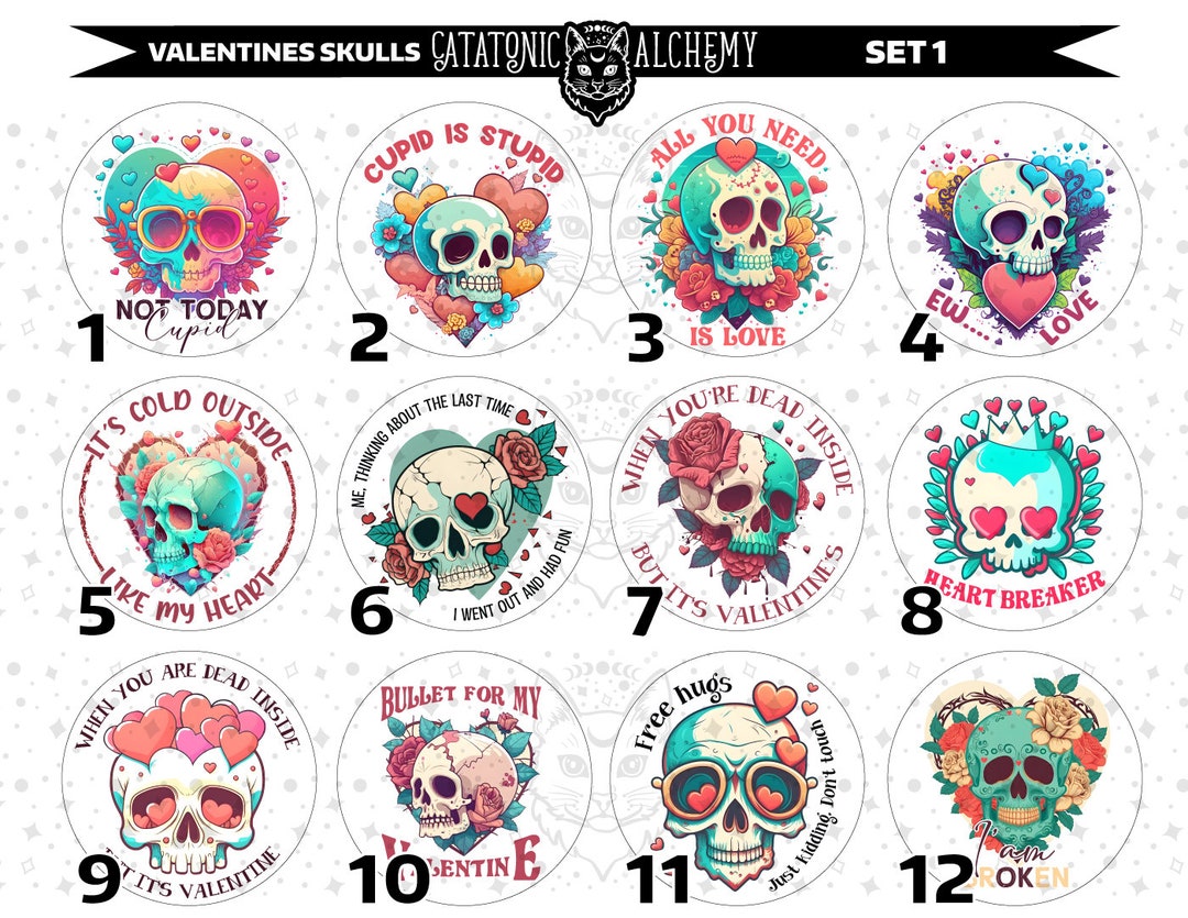 Valentine's Day Skull Cardstock Rounds, Funny Death and Love Theme ...