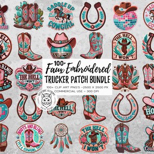Western Faux Embroidered Patchs 100+ PNG Files, Trucker Hat Patch ...