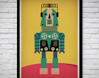 Retro Robot Poster - Etsy UK