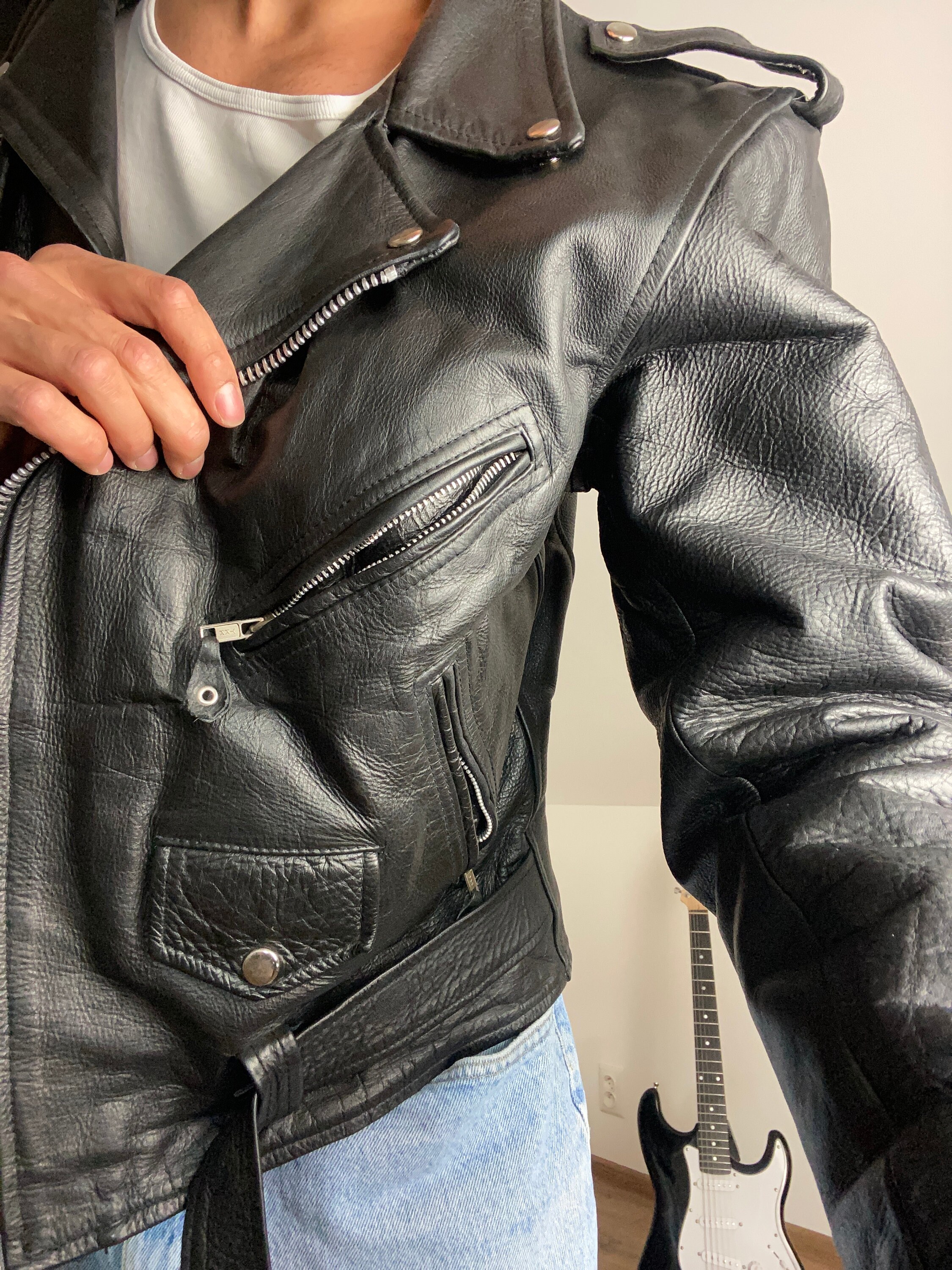 Punk Leather Biker Jacket - Etsy