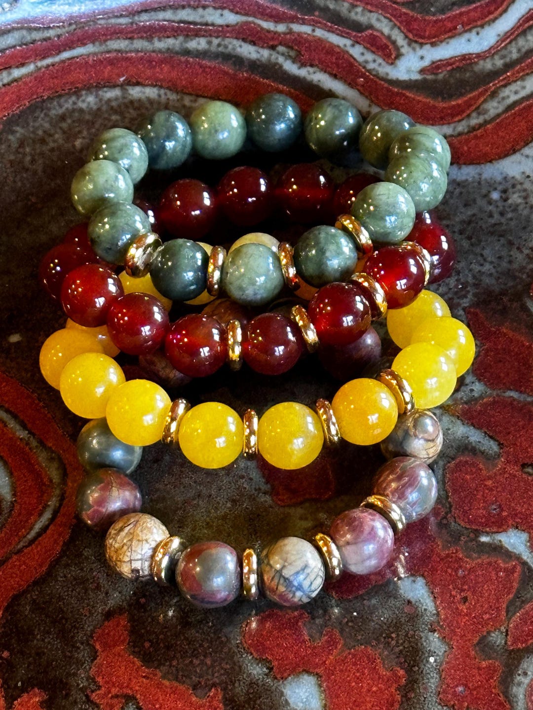 12mm AAA Autumn Beaded Bracelet Stack (4 Bracelets) - Etsy