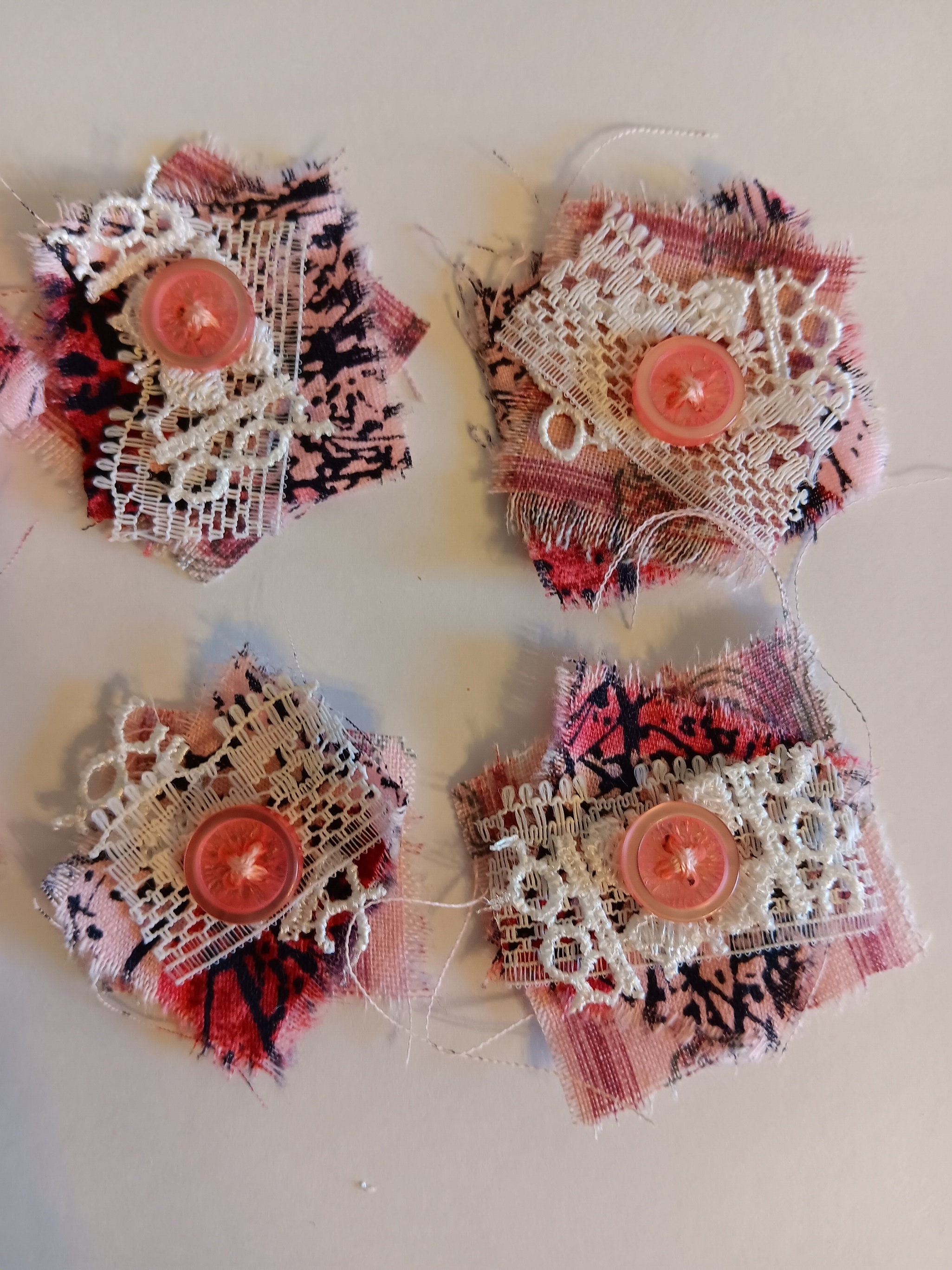 Fabric Lace Button Clusters SMALL Embellishment Pink Junk Journal ...