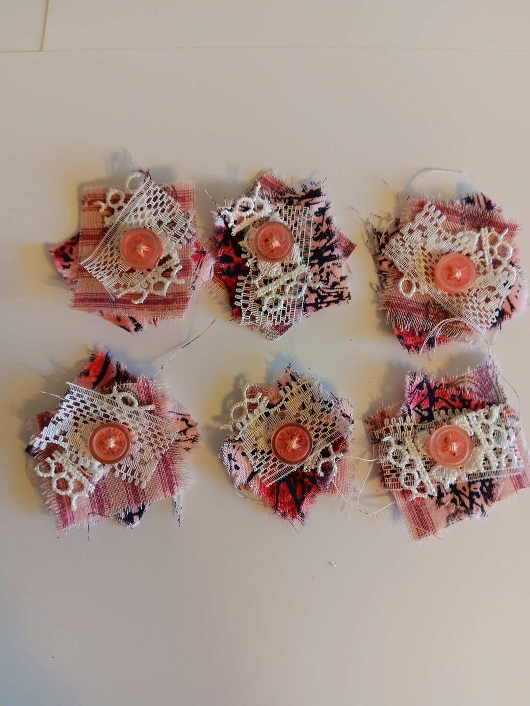 Fabric Lace Button Clusters SMALL Embellishment Pink Junk Journal ...
