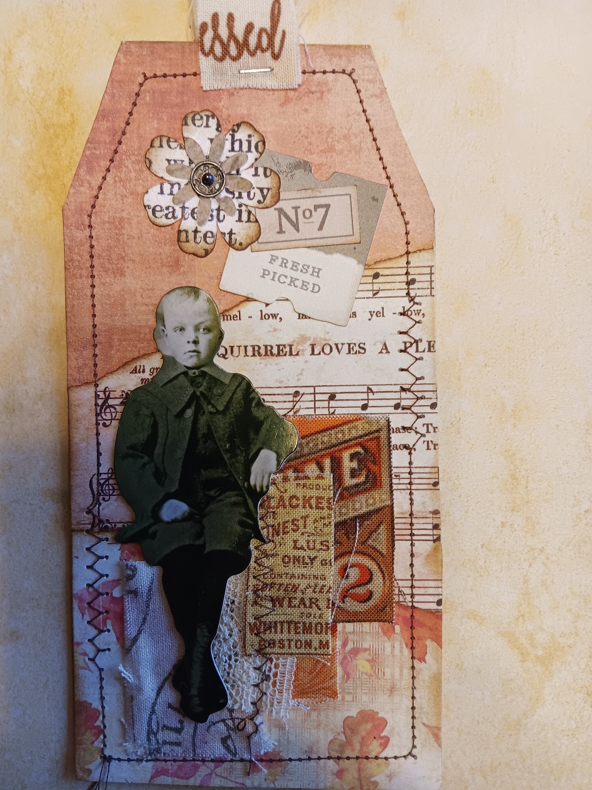 Fall Junk Journal Tag, Handmade, Sewn, Cathe Holden Fabric, Tim Holtz ...