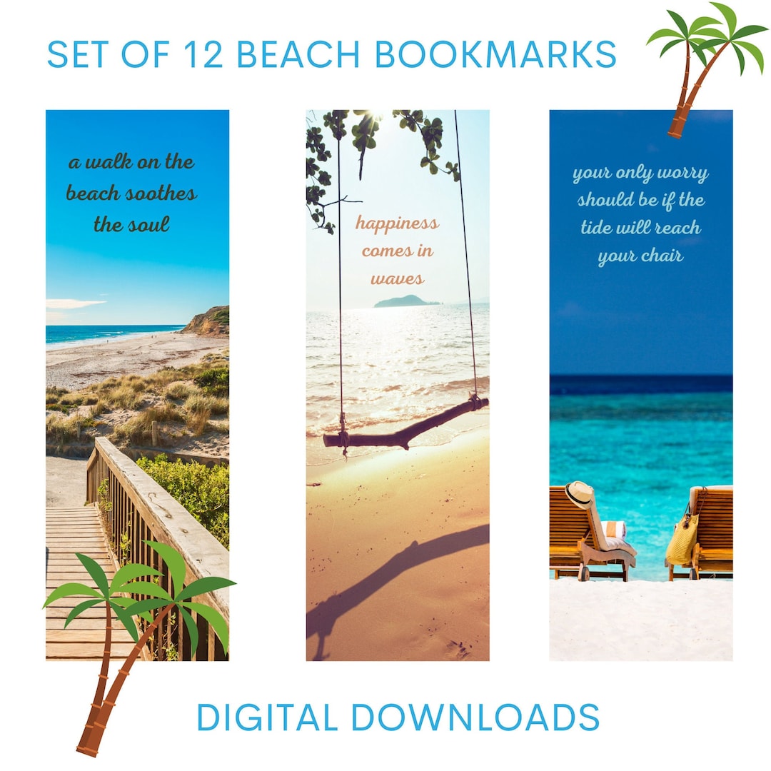 Set of 12 Beach Bookmarks, Beach Bookmarks, Digital Bookmarks for ...