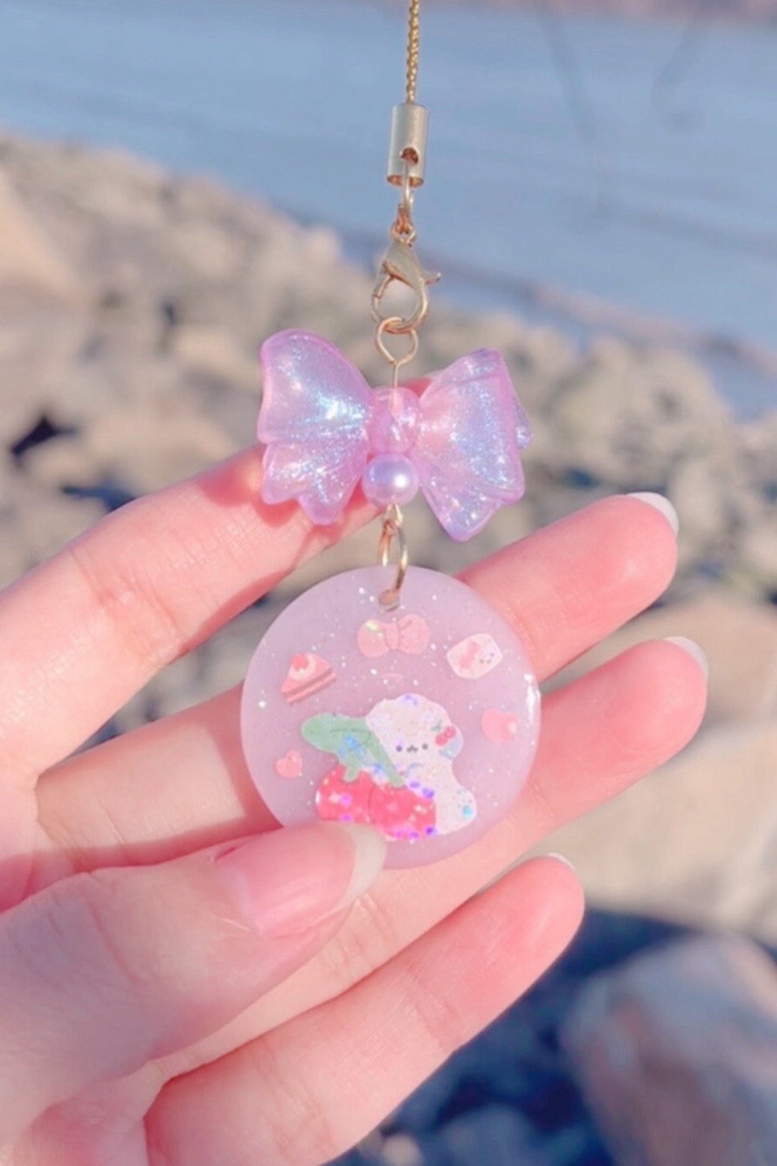 Glitter GUKA Style Purple Charm With Pearl Bow Accent and - Etsy