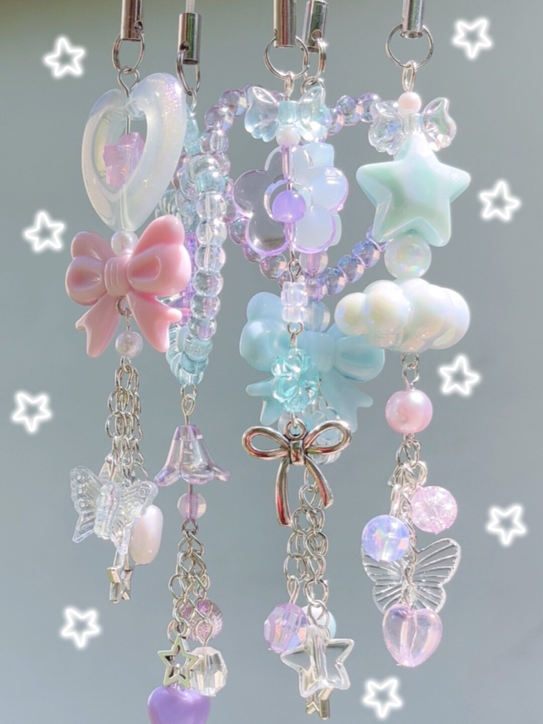 BLUE/PURPLE Charms Different Sizes and Styles, Jellyfish, Bows, Stars ...