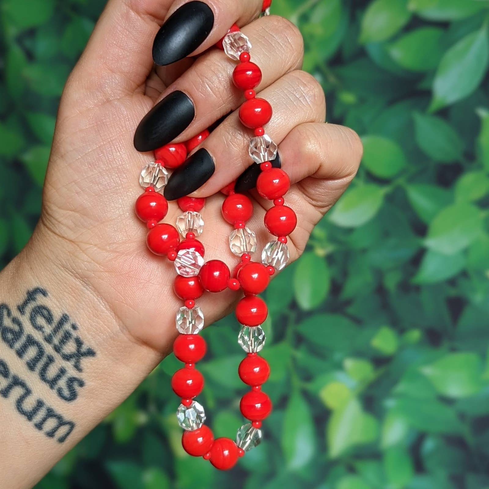 Antique Deco Red Glass Crystal Necklace Etsy