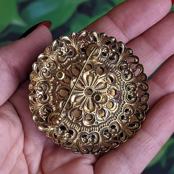 Vintage West Germany Brooch - Hematite Glass 1950s Or… - Gem