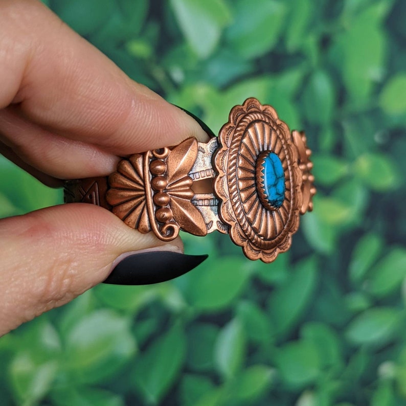 Vintage 1970s Bell Trading Post Copper Turquoise Native American Cuff ...