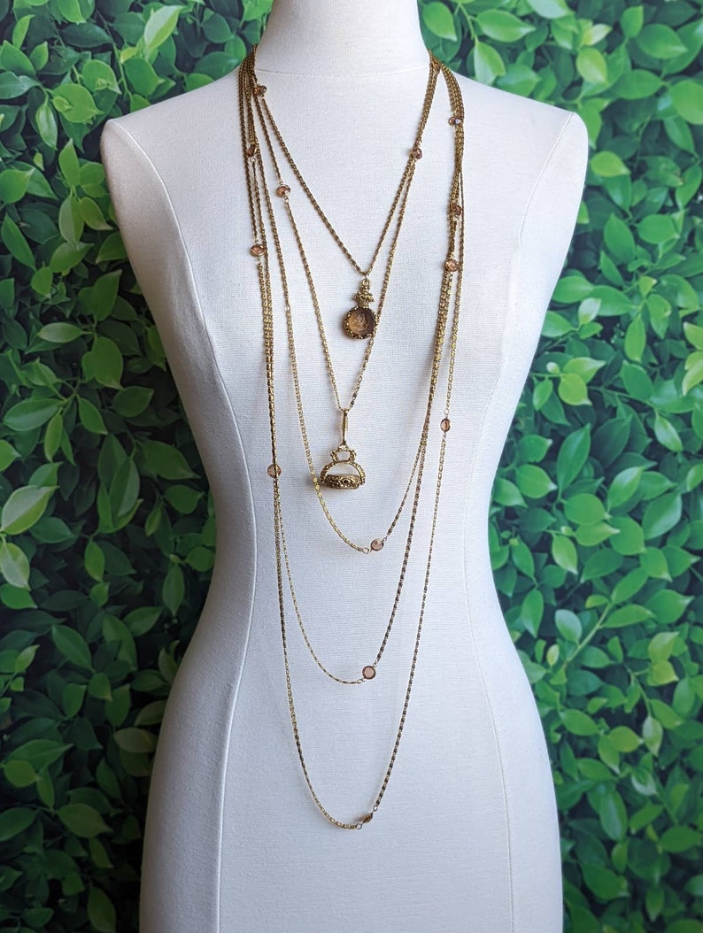 Vintage Goldette Necklace Layered Gold Intaglio Wax Seal Charm Multi ...
