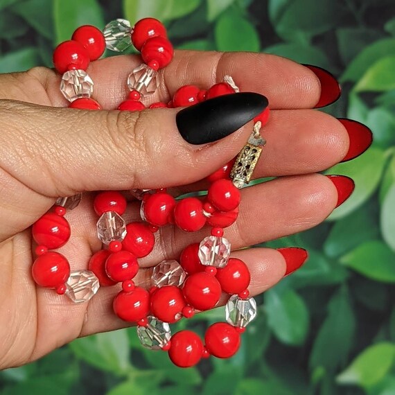 Antique Deco Red Glass Crystal Necklace - Gem