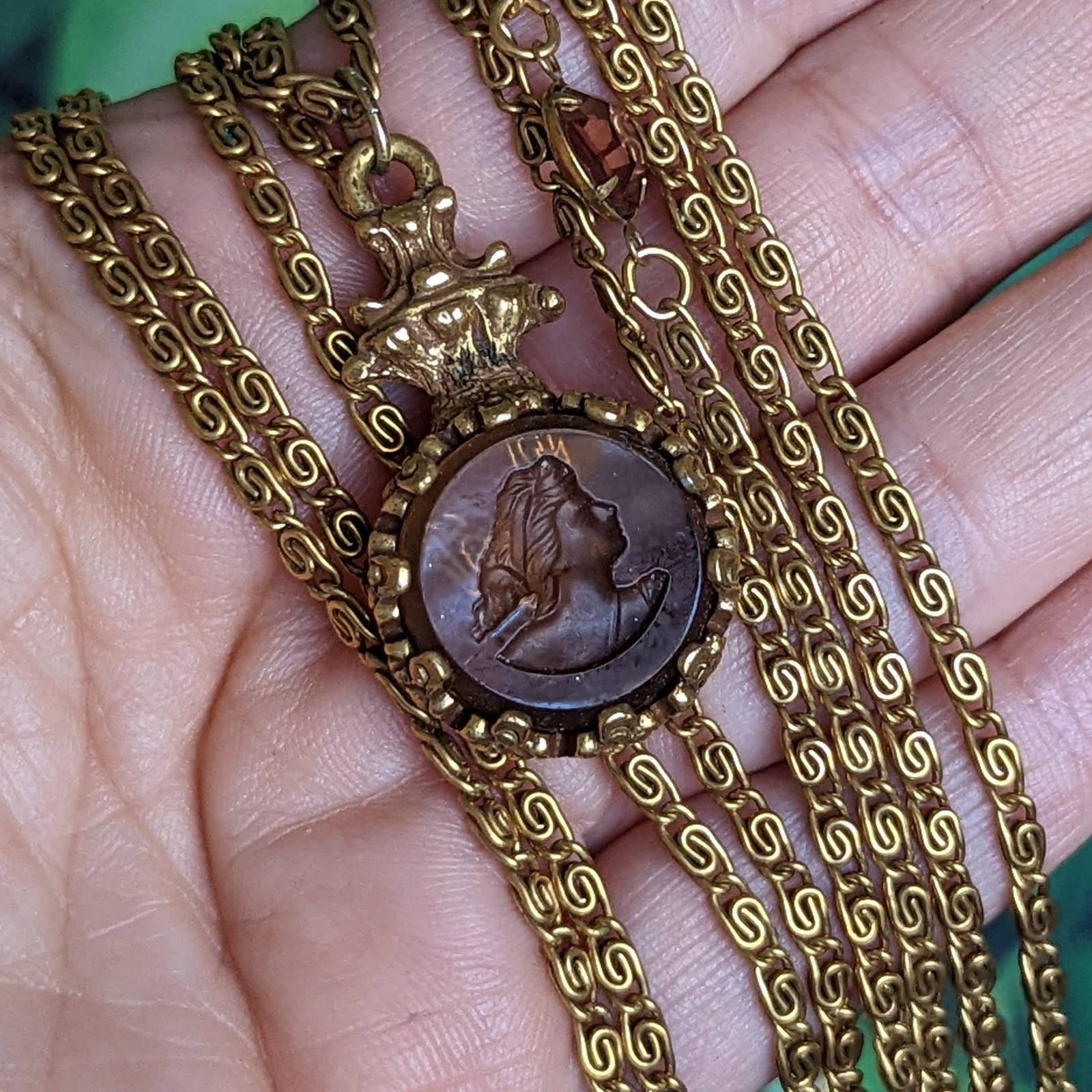Vintage Goldette Necklace Layered Gold Intaglio Wax Seal Charm Multi ...