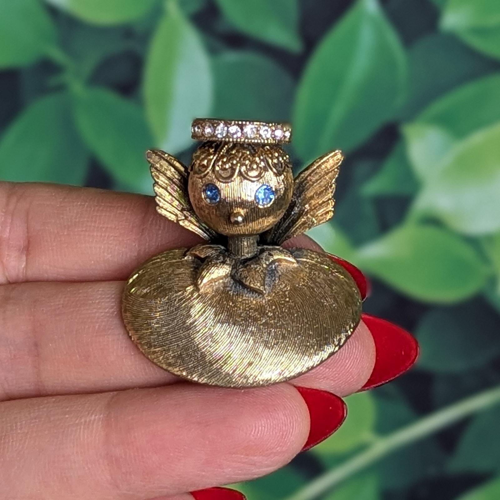 Vintage Tortolani Angel on My Shoulder Brooch - Gold Rhinestone Signed ...