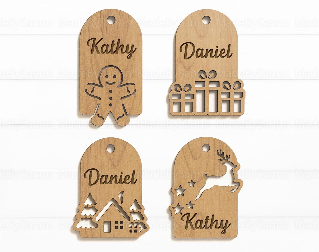 Christmas Tags Svg Bundle, Personalized Name Tag Svg, Gingerbread ...