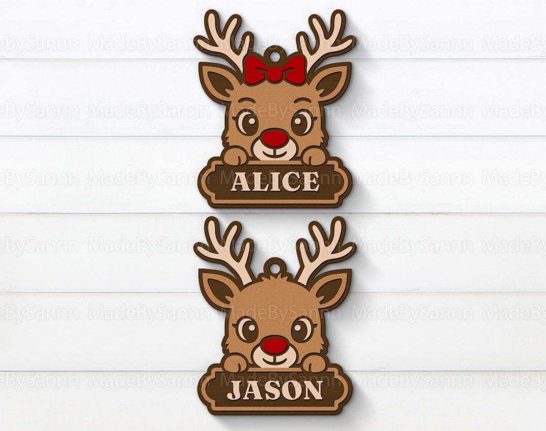 Cute Reindeer Ornament SVG Bundle, Custom Name Christmas Ornaments Svg ...