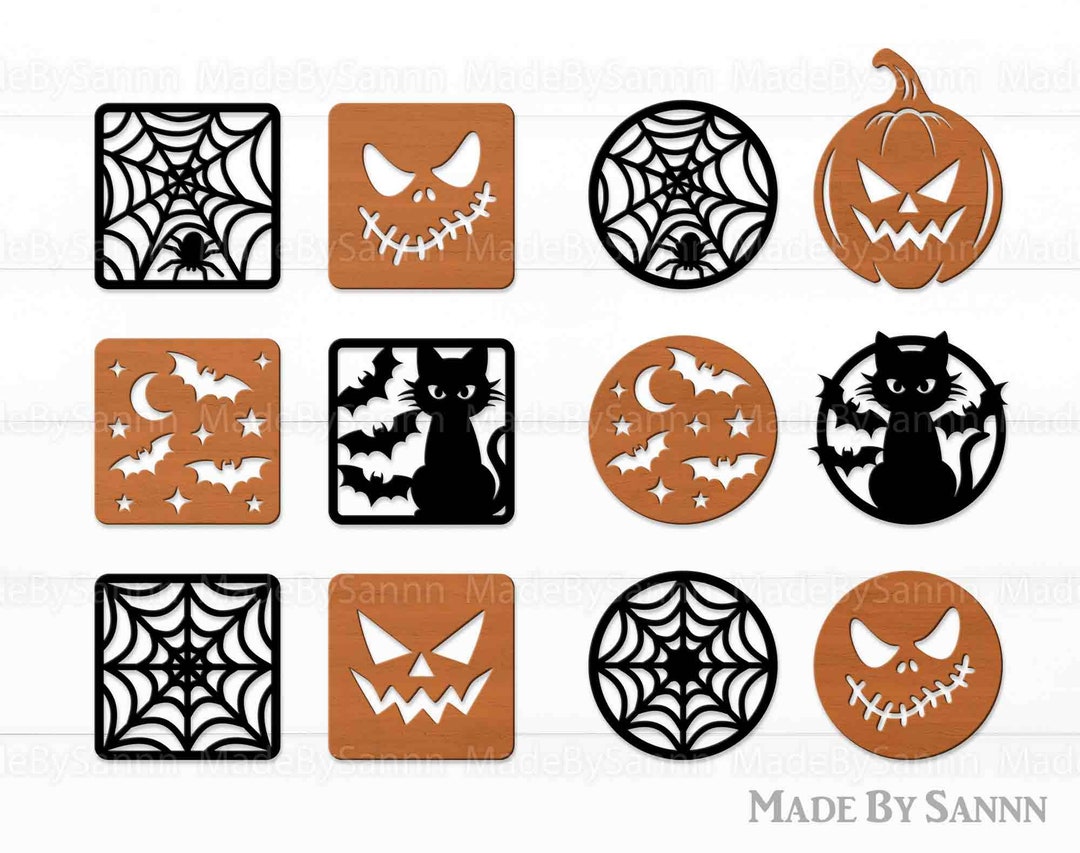 12 Coffee Tea Coaster, Halloween Pumpkin Wood Coaster, Halloween ...