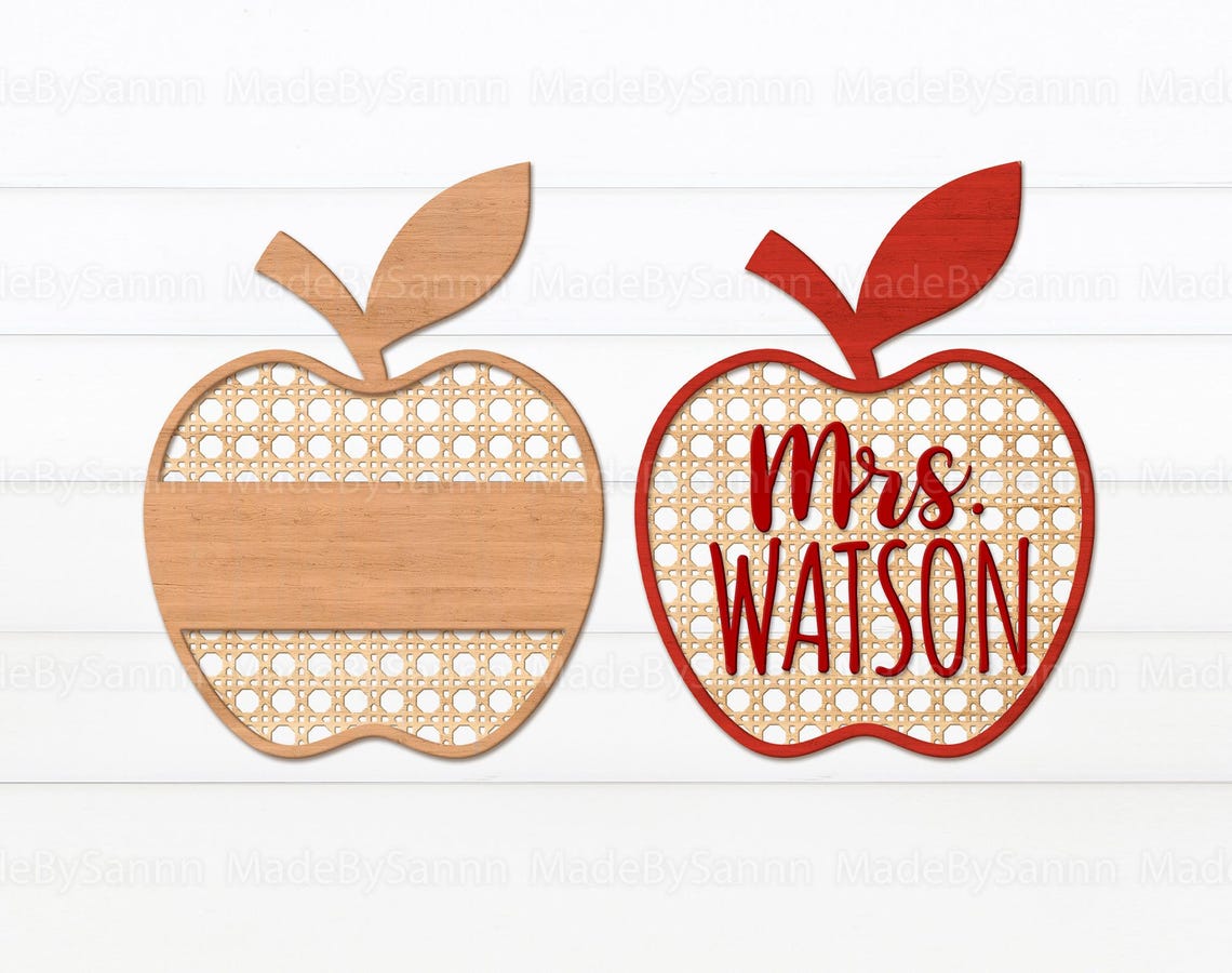 Teacher Apple Rattan Name Tag Svg, Apple Tag Svg, Back to School Svg ...
