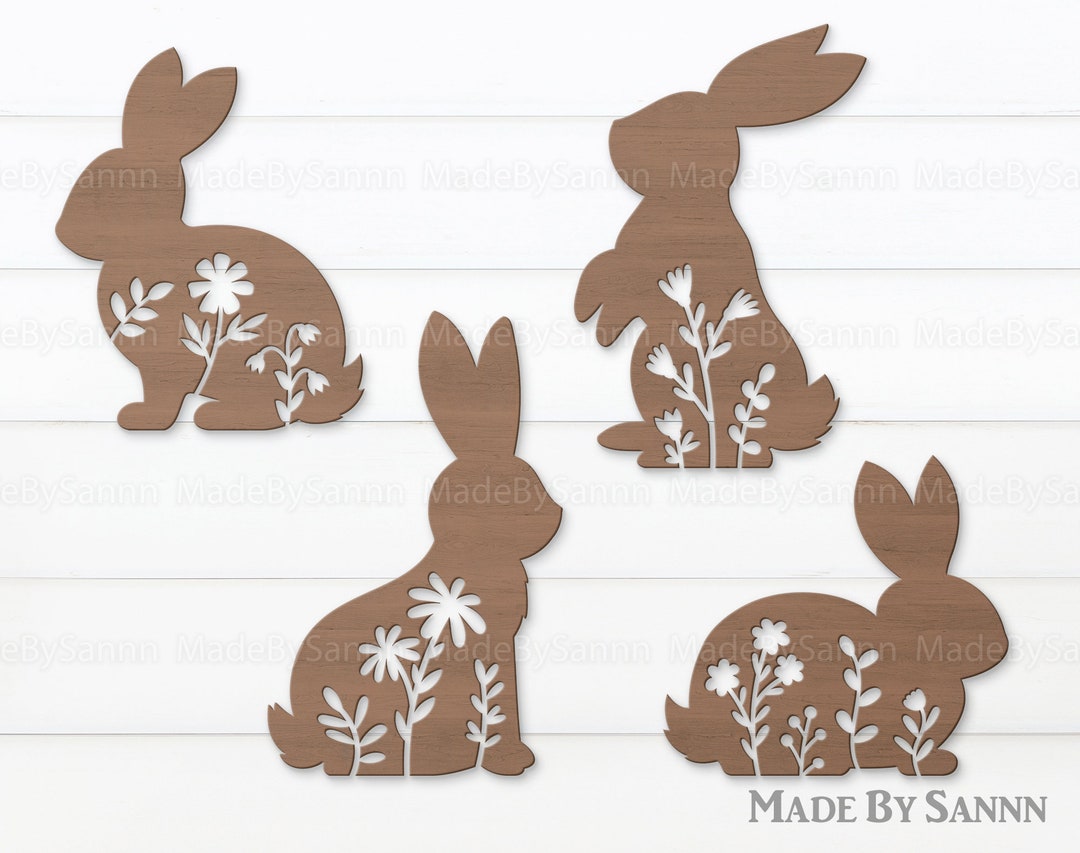 Floral Standing Bunnies SVG, Easter Decor, Easter Rabbits Svg, Bunny ...