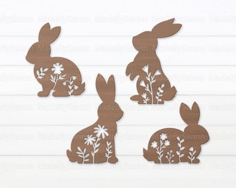 Floral Standing Bunnies SVG, Easter Decor, Easter Rabbits Svg, Bunny ...