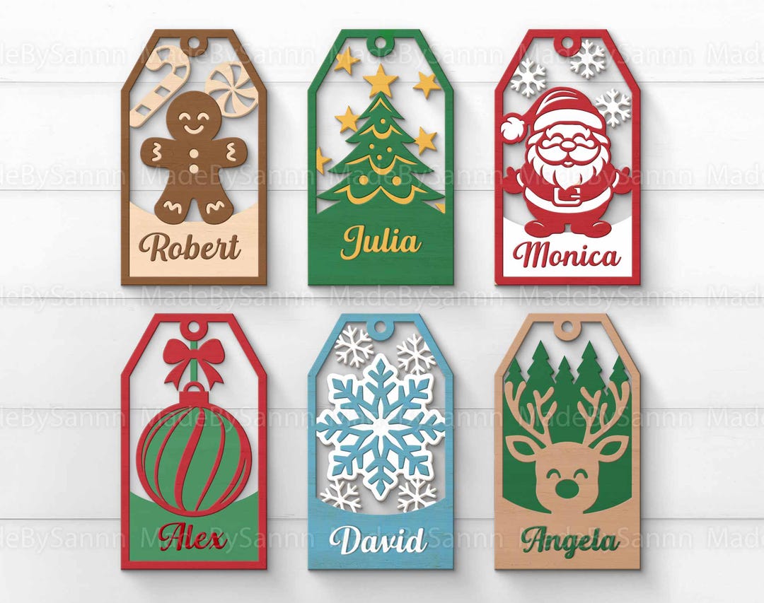 Cute Christmas Name Tags Svg, Santa Ornament Svg, Gift Tags Svg, Laser ...