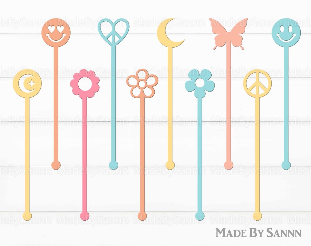 Hippie Stir Swizzle Sticks SVG, 70s Theme Drink Stirrers, Hippie ...