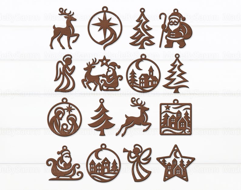 Paquete de adornos navideños SVG, adornos navideños cortados con láser ...