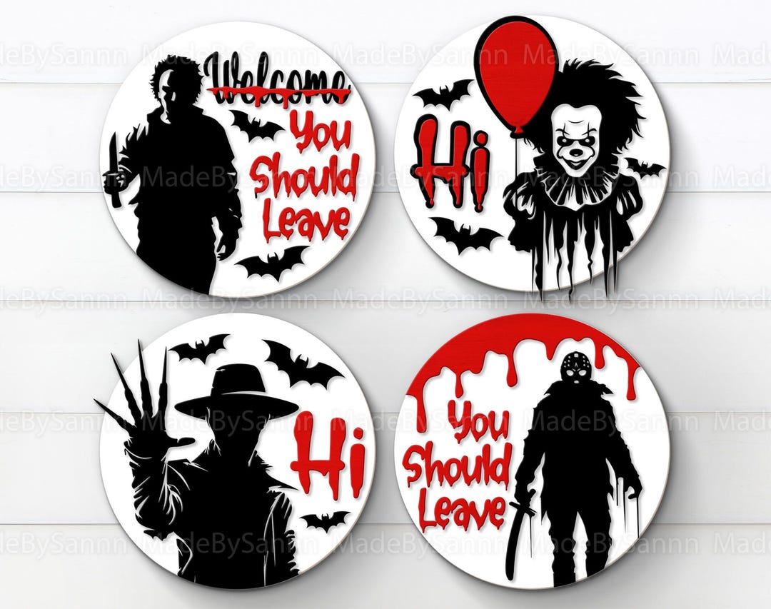 Horror Characters Door Sign Svg, Halloween Door Hanger Svg, Halloween ...