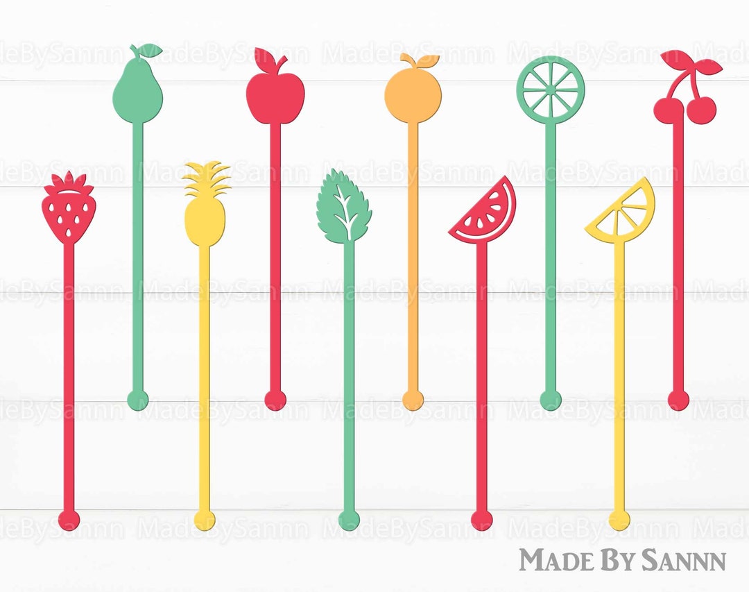 Fruit Stir Swizzle Sticks SVG, Summer Drink Stirrers, Glowforge Summer ...