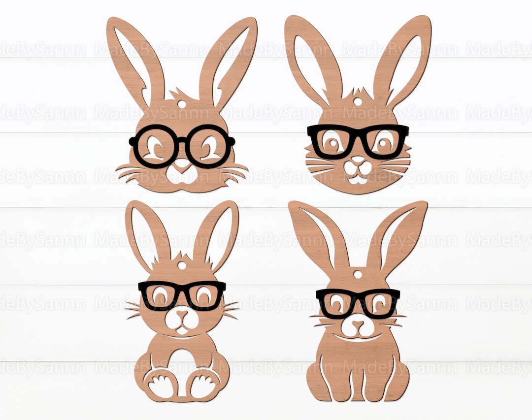 Easter Bunny Tag Laser File Svg, Bunnies With Glasses Svg, Bunny Basket ...