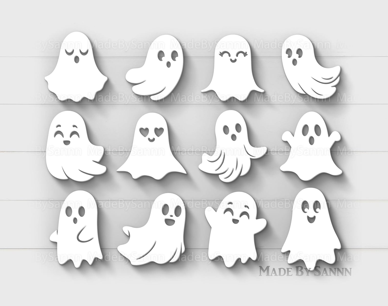 Halloween Ghosts Bundle SVG, Halloween Svg, 12 Hanging Ghosts ...