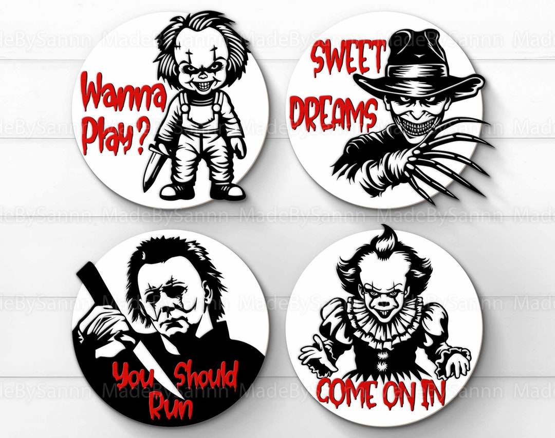 Horror Characters Door Sign Svg, Halloween Movie Door Hanger Svg ...