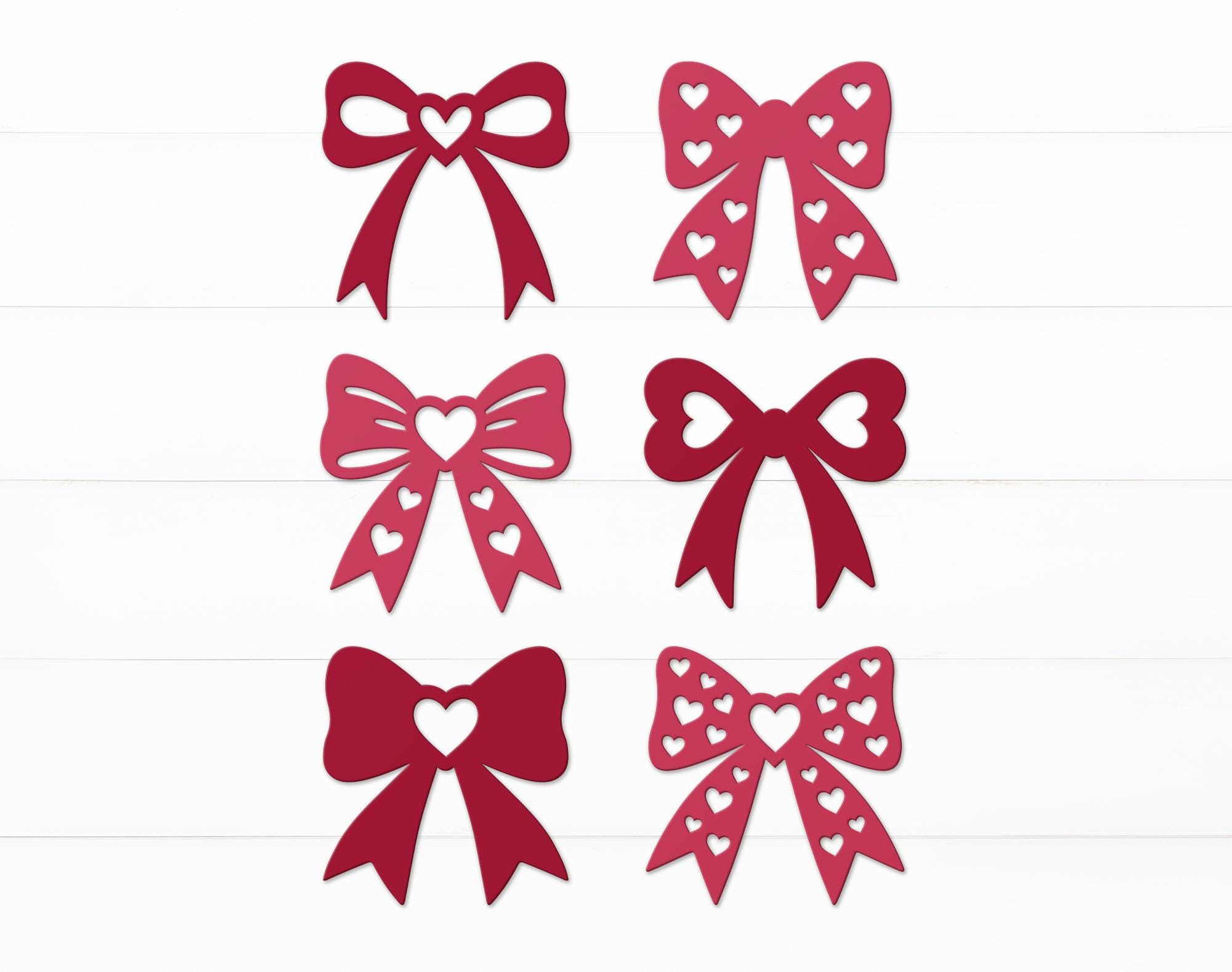 Set of 6 Red Heart Bow SVG Bundle for Laser, Romantic Coquette Bow Cut ...