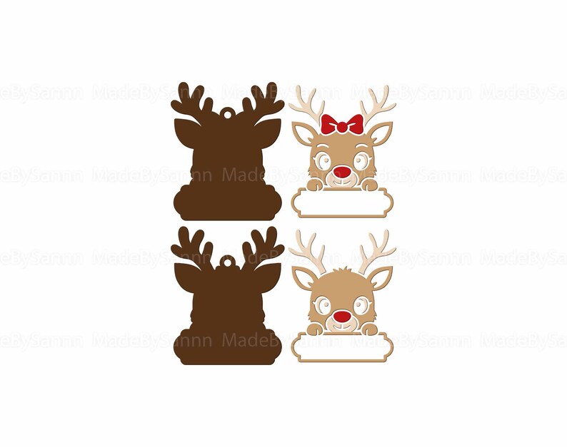 Cute Reindeer Ornament SVG Bundle, Custom Name Christmas Ornaments Svg ...