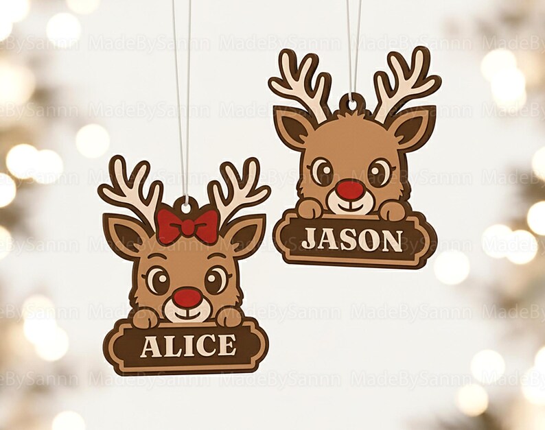 Cute Reindeer Ornament SVG Bundle, Custom Name Christmas Ornaments Svg ...