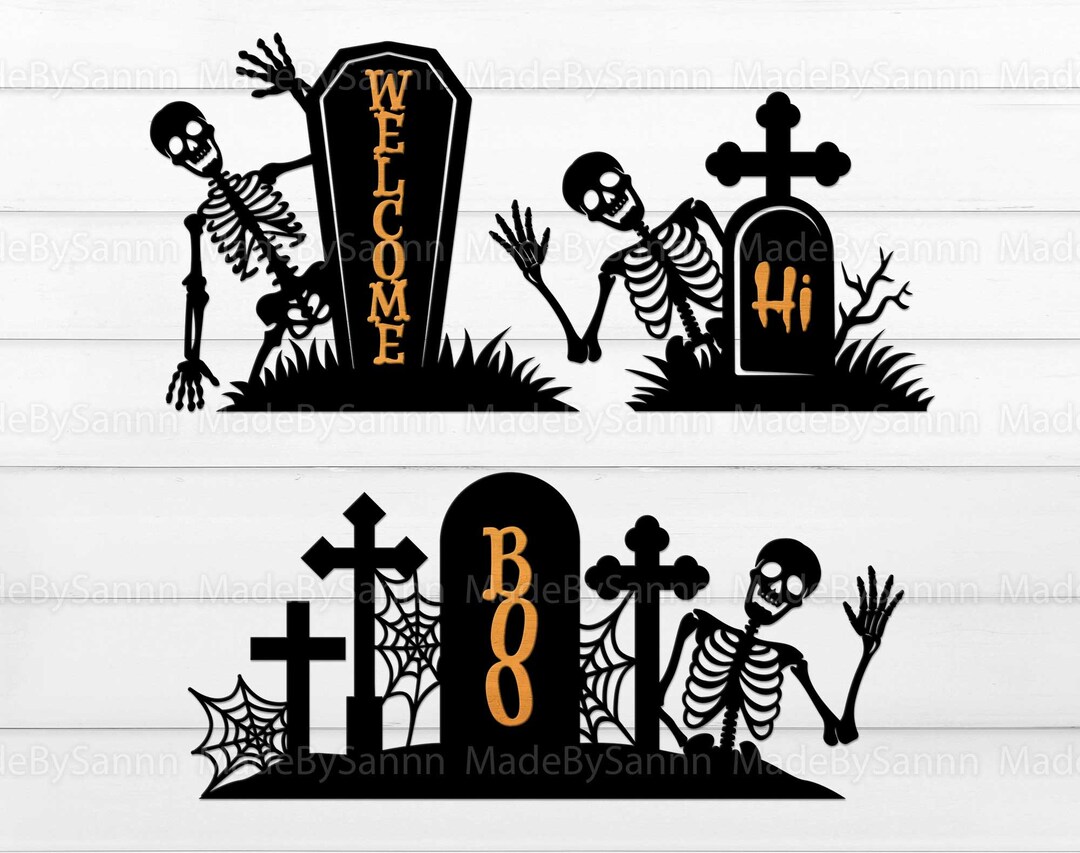 Spooky Skeletons Sign Svg Bundle, Halloween Decor Svg, Tombstone Svg ...