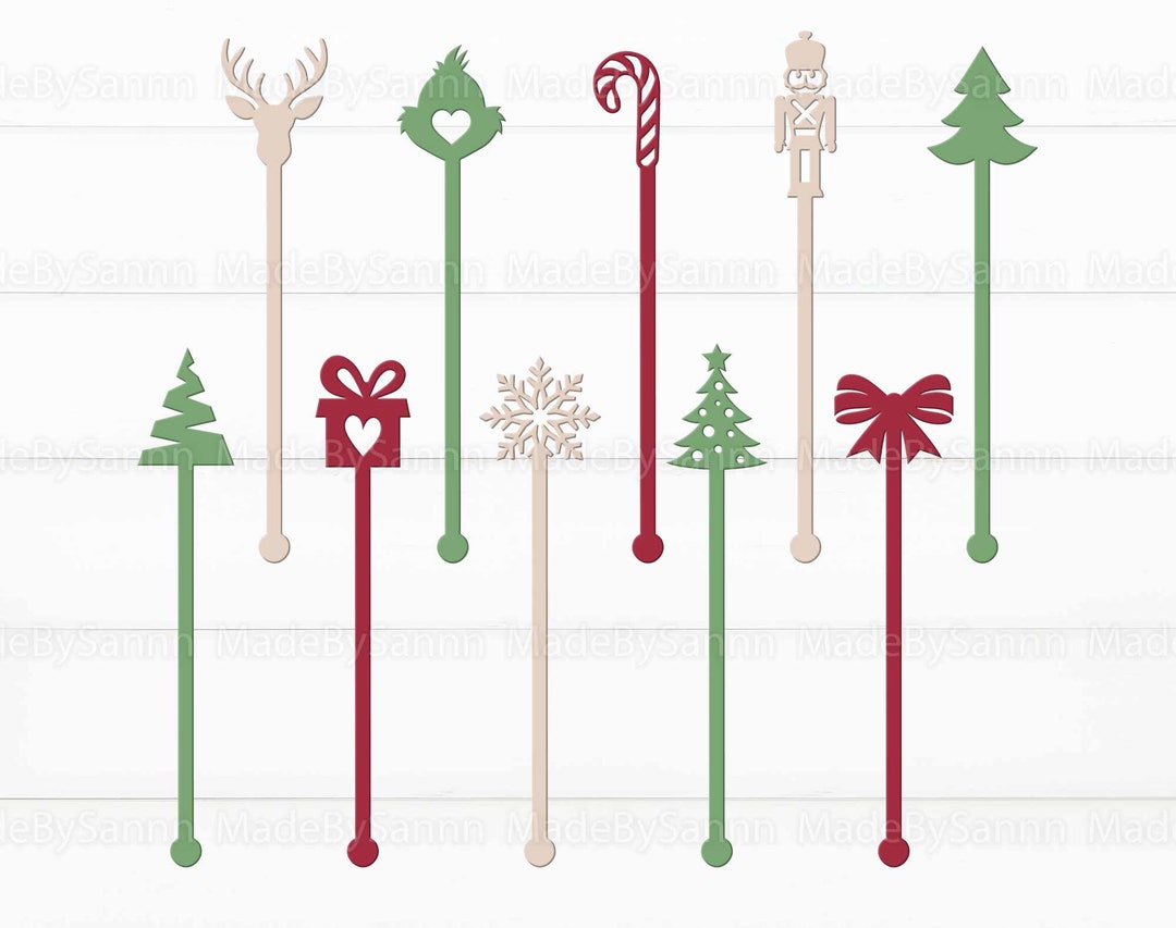 Cute Christmas Stir Swizzle Sticks SVG, Christmas Drink Stirrers SVG ...