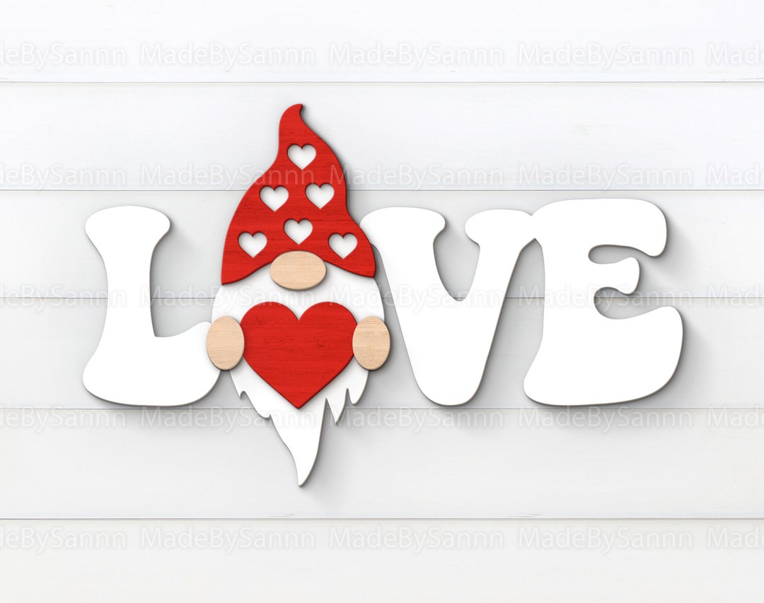 Love Gnome SVG, Glowforge Files, Hugs, Heart Svg, Gnome Valentine Svg ...