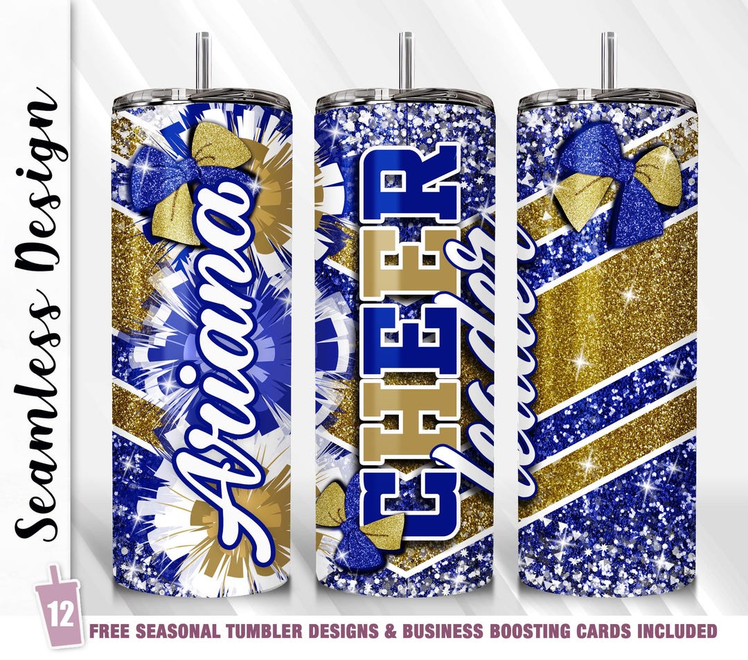 Blue Gold Cheer Tumbler Wrap Cheerleader Tumbler 20 Oz Skinny Tumbler ...