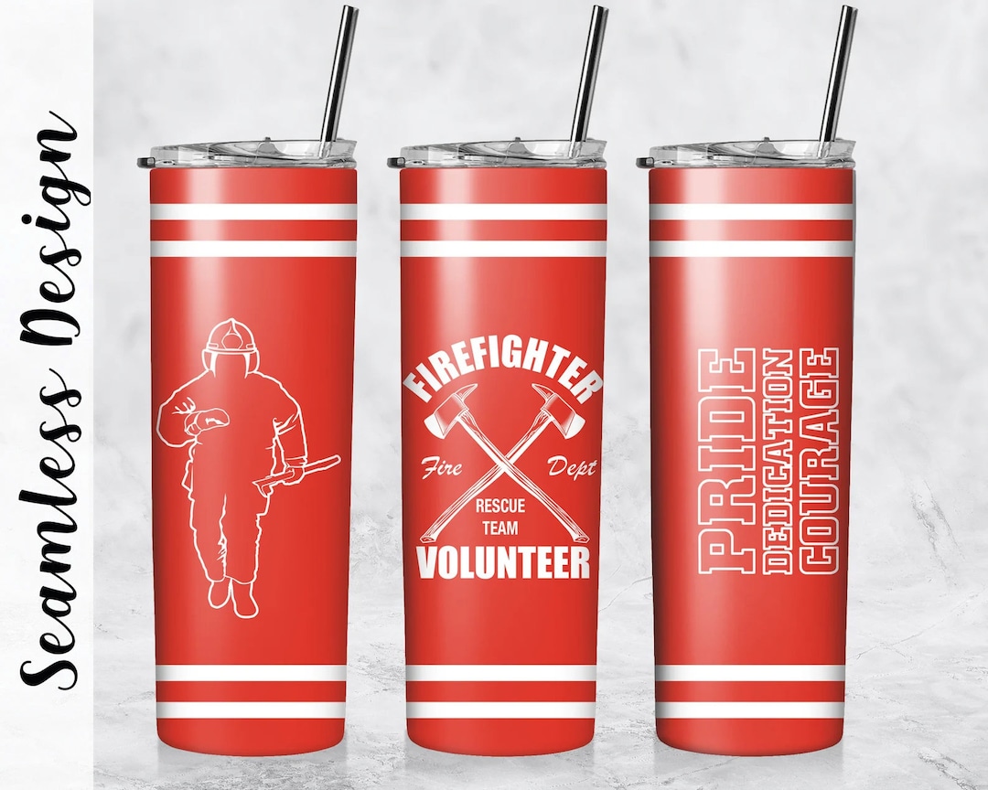 Firefighter Volunteer Fire Dept RED / White 20 Oz Skinny - Etsy