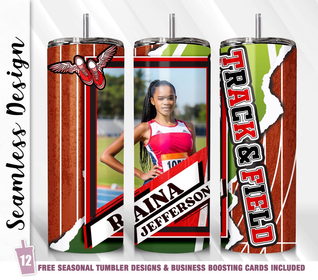 Track & Field Tumbler Wrap PNG Runner Photo Card Template Red 20 Oz ...