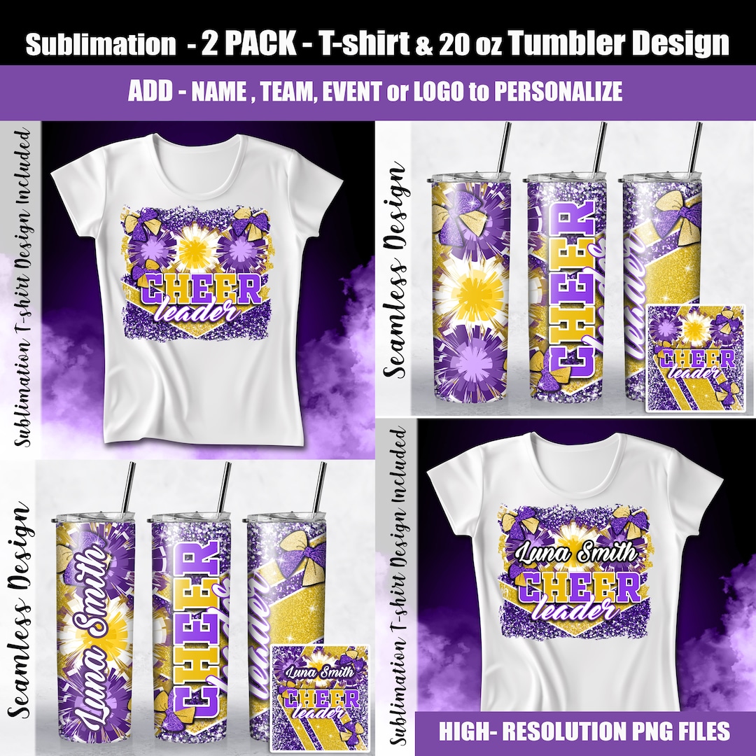 Cheer Sublimation Tumbler Designs and Cheer Shirt Designs Yellow Purple ...