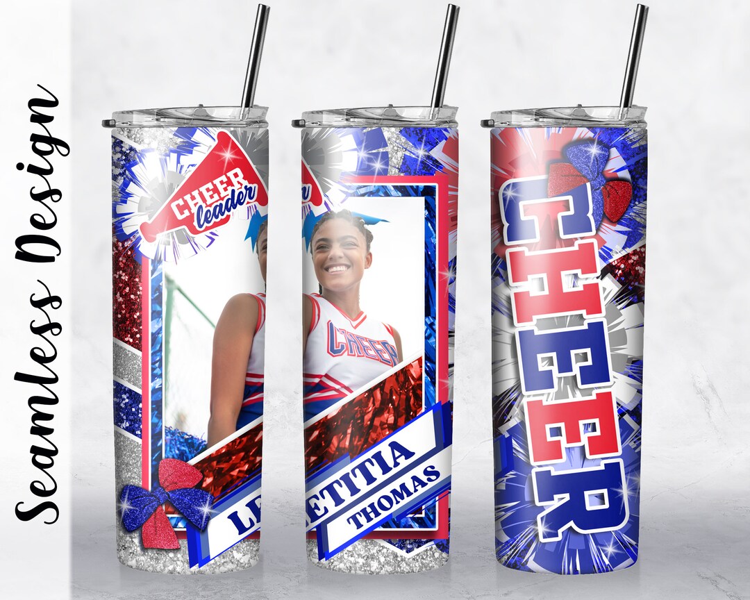 Red White Blue Cheer Photo Template Cheer Photo Tumbler Wrap PNG 20 Oz ...
