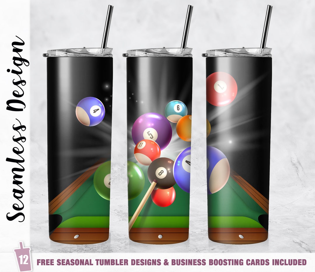 Pool Table Tumbler Wrap PNG 20oz Skinny Billiards Tumbler Sublimation ...