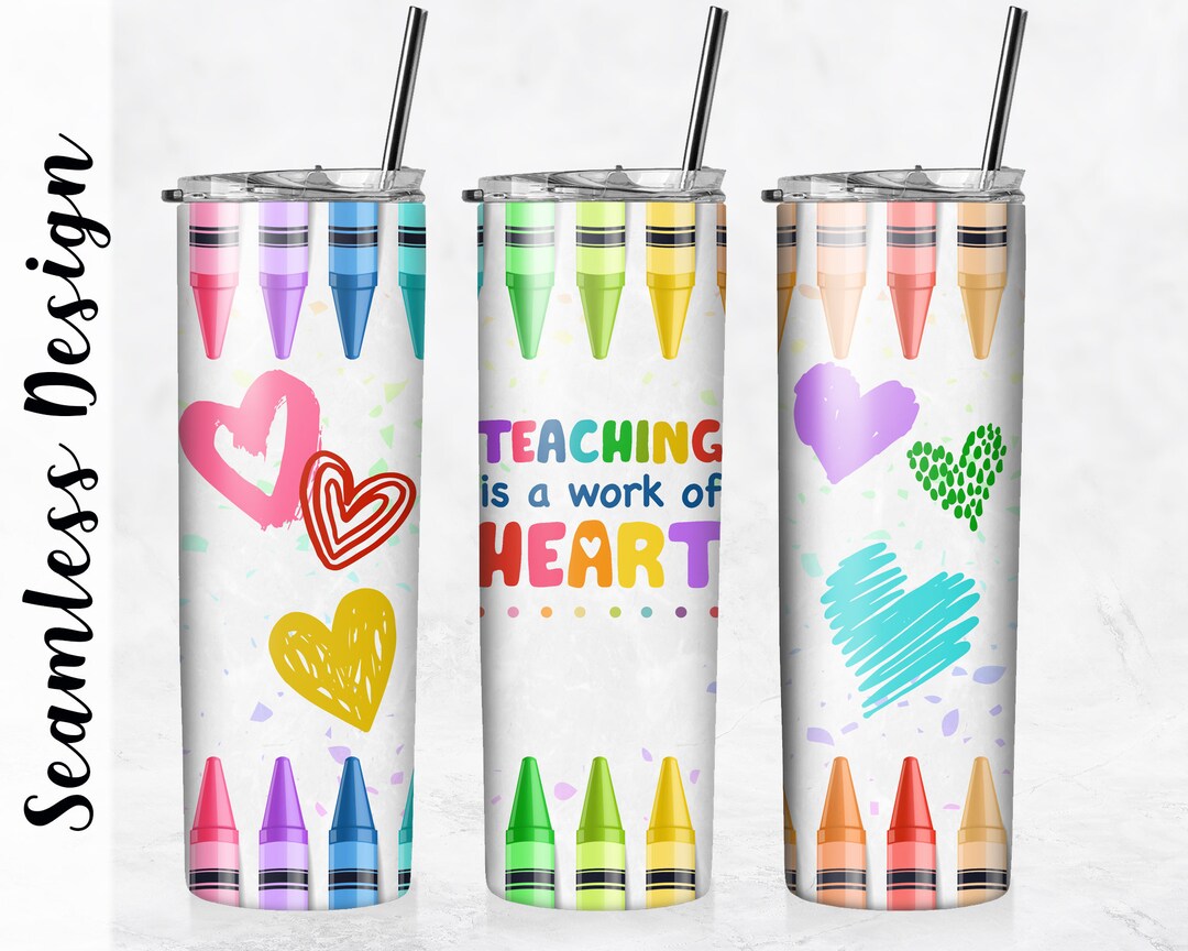 Teacher Tumbler Wrap PNG Rainbow Crayon Design 20 Oz Skinny - Etsy