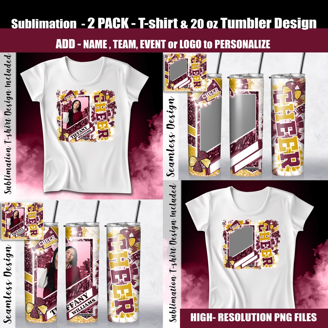 Cheer Sublimation Shirt Design Cheer Photo Tumbler Design Gold Burgundy ...